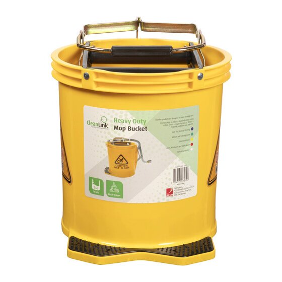 CLEANLINK HEAVY DUTY MOP BUCKET METAL WRINGER 16L YELLOW | BUCKETS MOPS ...