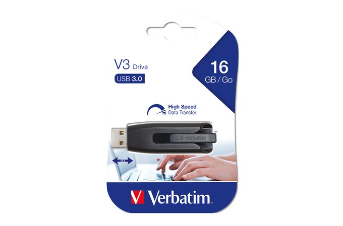 VERBATIM STORGE AND GO V3 USB 3.0 DRIVE 16GB GREY | USB DRIVES | ACCO ...