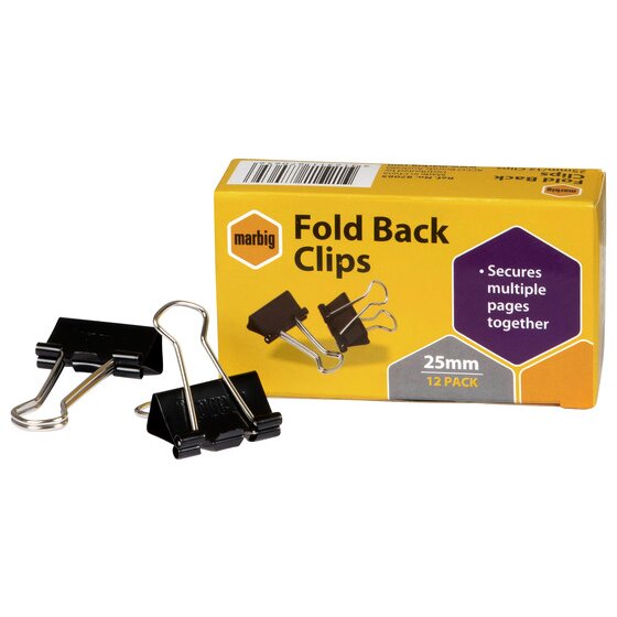 MARBIG FOLD BACK CLIPS 25MM BOX 12 | CLIPS | ACCO Partner