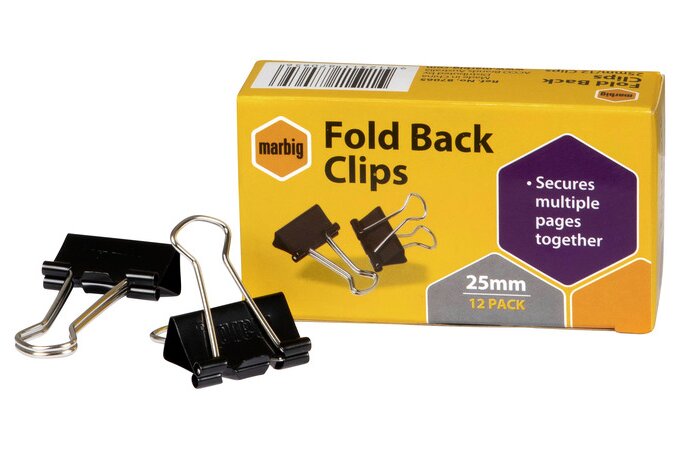 MARBIG FOLD BACK CLIPS 25MM BOX 12 | CLIPS | ACCO Partner